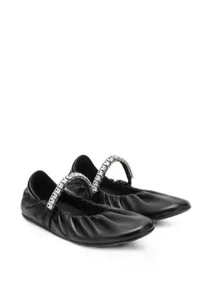 JIMMY CHOO Jade Soft Nappa Leather Ballerina Flats With Crystal Strap - Black