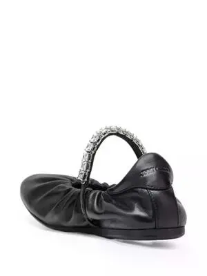 JIMMY CHOO Jade Soft Nappa Leather Ballerina Flats With Crystal Strap - Black