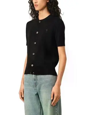 AMI Paris Wool Short-sleeve Cardigan With De Coeur