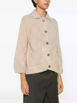 ALLUDE Check-knit Button-up Cardigan