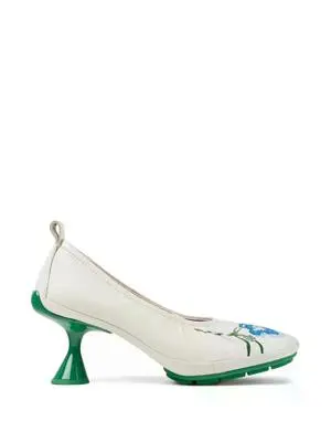 Camper Right Left Twins Floral-embroidered Pumps - White