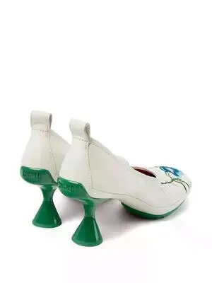 Camper Right Left Twins Floral-embroidered Pumps - White