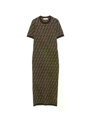 Fendi Ff Logo-pattern Midi Dress - Brown