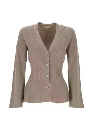 PUROTATTO Ribbed-knit V-neck Cardigan - Brown