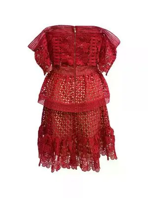 SELF-PORTRAIT Off-shoulder Guipure Lace Dress - Red