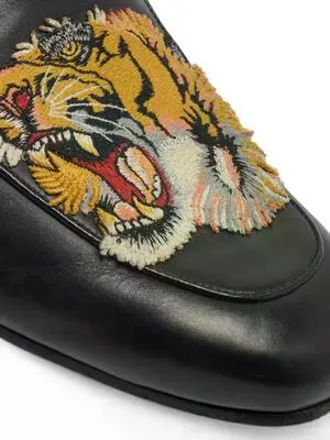 Gucci Princetown Tiger-embroidered Mules - Black