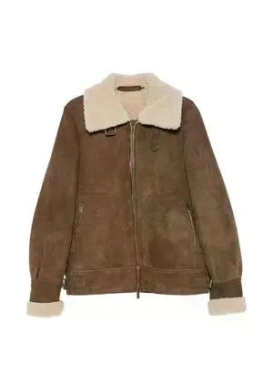 SALVATORE SANTORO Shearling-trim Leather Jacket - Brown