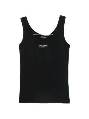 Dolce & Gabbana Logo-patch Ribbed-knit Tank Top - Black