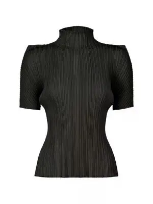 Issey Miyake Pleated High-neck Top - Black