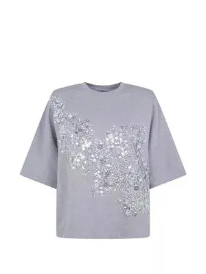 Essentiel Antwerp Kalani Sequin-embellished Floral-appliqué T-shirt - Grey