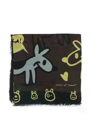 Destin Graphic-print Frayed Scarf - Brown
