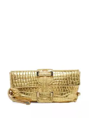 Roberto Cavalli Crocodile-embossed Wristlet Clutch Bag - Gold