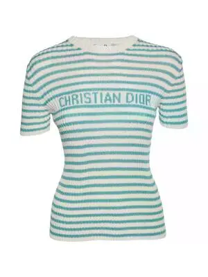 Dior Dioriviera Striped Rib-knit T-shirt - White