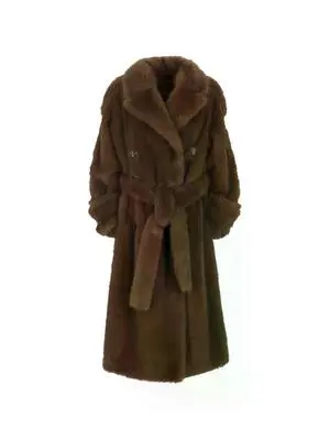 BB COUTURE Belted Double-breasted Faux-fur Coat