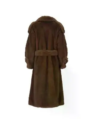 BB COUTURE Belted Double-breasted Faux-fur Coat