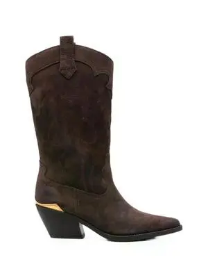 Liu Jo Embroidered Leather Boots - Brown