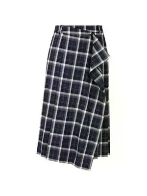 STUDIO TOMBOY Check Unbalanced Wrap Skirt - Blue