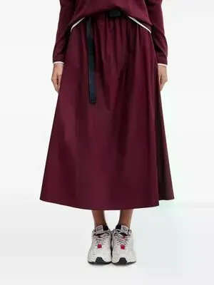 BENETTON Belted Flared Midi Skirt - Red
