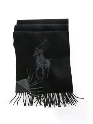 Polo Ralph Lauren Pony Motif Fringed Scarf - Black