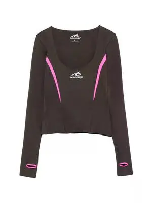 Balenciaga Contrast-piped Logo-print Top - Brown