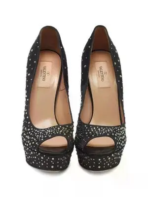Valentino Garavani Crystal-embellished Peep-toe Pumps