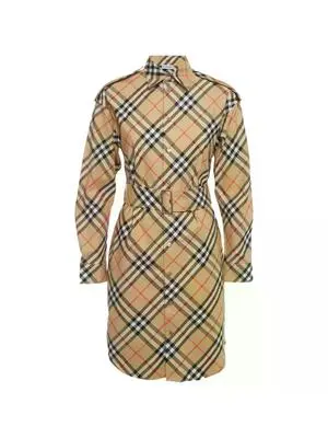 Burberry Belted Checked Shirt Dress - Neutrals