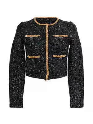SELF-PORTRAIT Sequined Cropped Sweater - Black