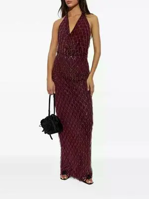 ROTATE BY BIRGER CHRISTENSEN Sequins Halterneck Maxi Dress Dark - Red