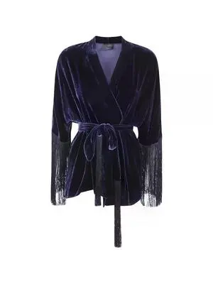 Antonelli Firenze Fringe-trim Belted Cardigan - Blue