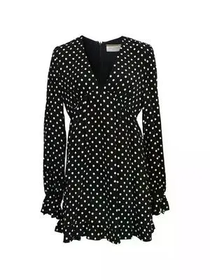 Saint Laurent Polka Dot V-neck Dress - Black