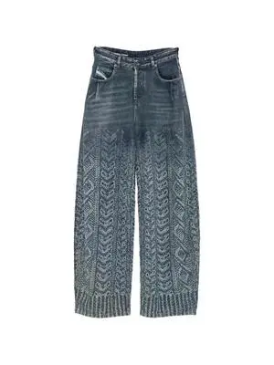 DIESEL® Cable-knit Print Wide-leg Jeans - Blue