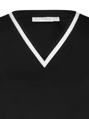 HOUSE OF GRAVITY Contrast-trim V-neck T-shirt - Black