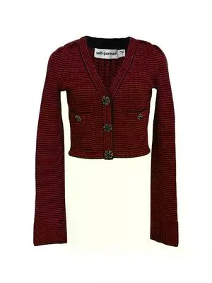 SELF-PORTRAIT Cropped V-neck Sweater - Red