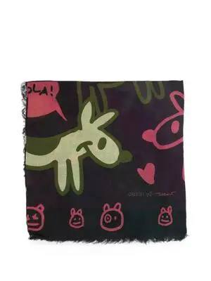 Destin Graphic-print Frayed Scarf - Black