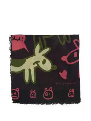 Destin Graphic-print Frayed Scarf - Black