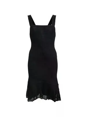 Sandro Square-neck Smocked Dress - Black