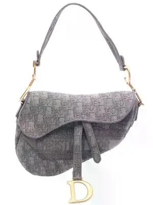 Dior 2010-2026 Oblique Denim Embroidered Saddle Bag Shoulder Bag - Grey