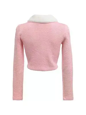 SELF-PORTRAIT Faux-fur Collar Cropped Sweater - Pink