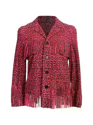 Saint Laurent Leopard-print Fringed Jacket - Pink