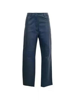 Celine 2010s High-waisted Leather Trousers - Blue