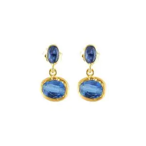 OPIUM JEWELS Gold / Blue Double Droplet Oval Studs Kyanite