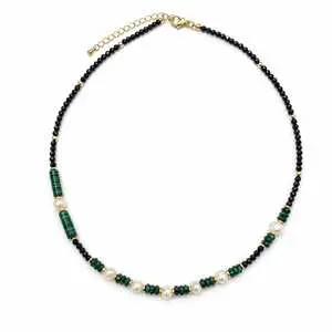 ANGEL BAROCCO Malachite, Black Crystal And Baroque Pearl Beaded Necklace - Green