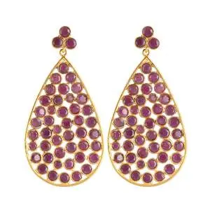 OPIUM JEWELS Gold / Red Dew Drop Jali Earrings Rubies
