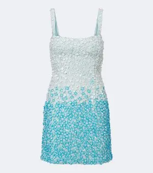 LA FUORI Ombré Floral Sequined Silk Minidress