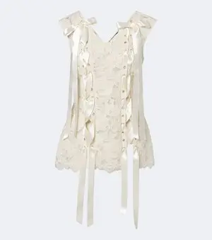 Simone Rocha Lace Top With Bow Detail - Beige
