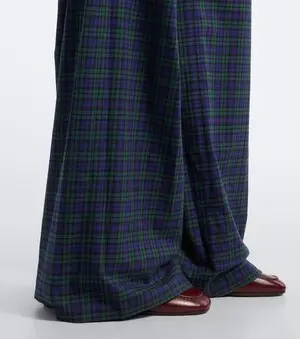 Dries Van Noten Plaid Cotton Flannel Wide-leg Trousers