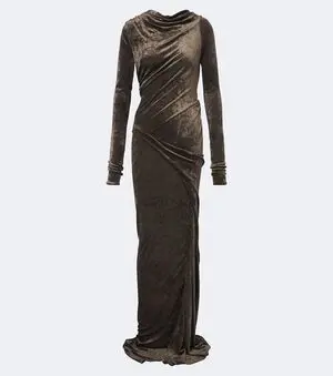 Rick Owens Draped Open-back Velvet Gown - Brown