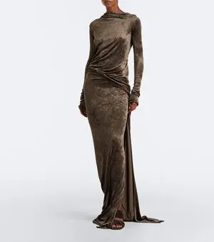 Rick Owens Draped Open-back Velvet Gown - Brown