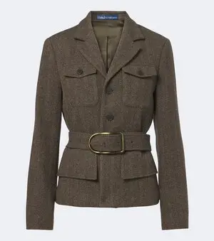 Polo Ralph Lauren Belted Herringbone Wool-blend Tweed Jacket