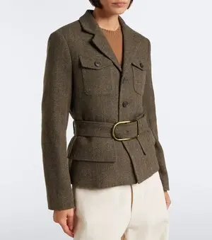 Polo Ralph Lauren Belted Herringbone Wool-blend Tweed Jacket